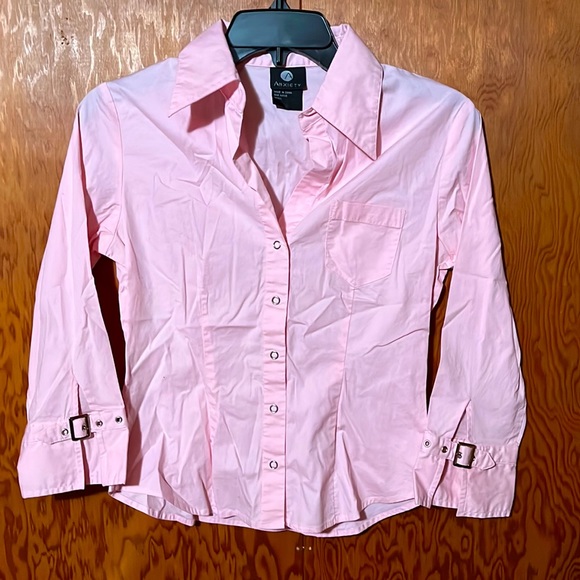Anxiety | Tops | Anxiety Pink Dress Shirt With Cute Sleeve Buckle ...